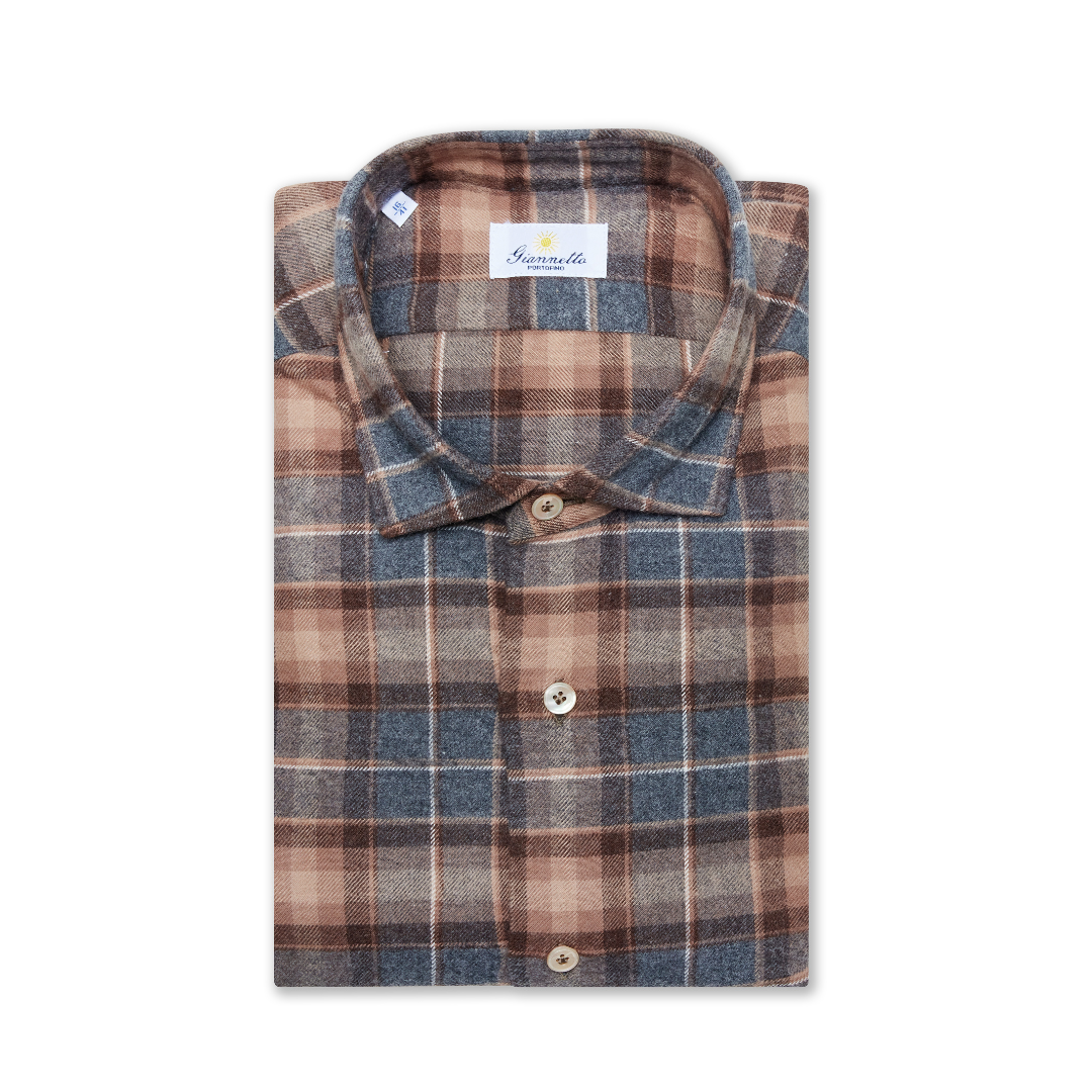 Washed Soft Cotton Flannel Shirt – Regular Fit | Cocoa & Slate Tartan ...